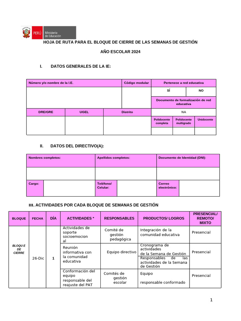 Hoja de Ruta para El Bloque de Cierre de Las Semanas de Gestión Año Escolar 2024 | PDF | Evaluación