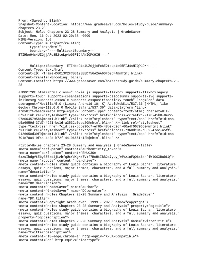 Holes Chapters 23-28 Summary and Analysis - GradeSaver | PDF