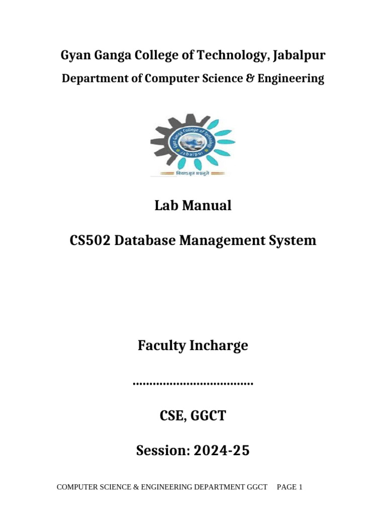 DBMS-CS502 - Lab-Manual 2024 | PDF | Pl/Sql | Table (Database)
