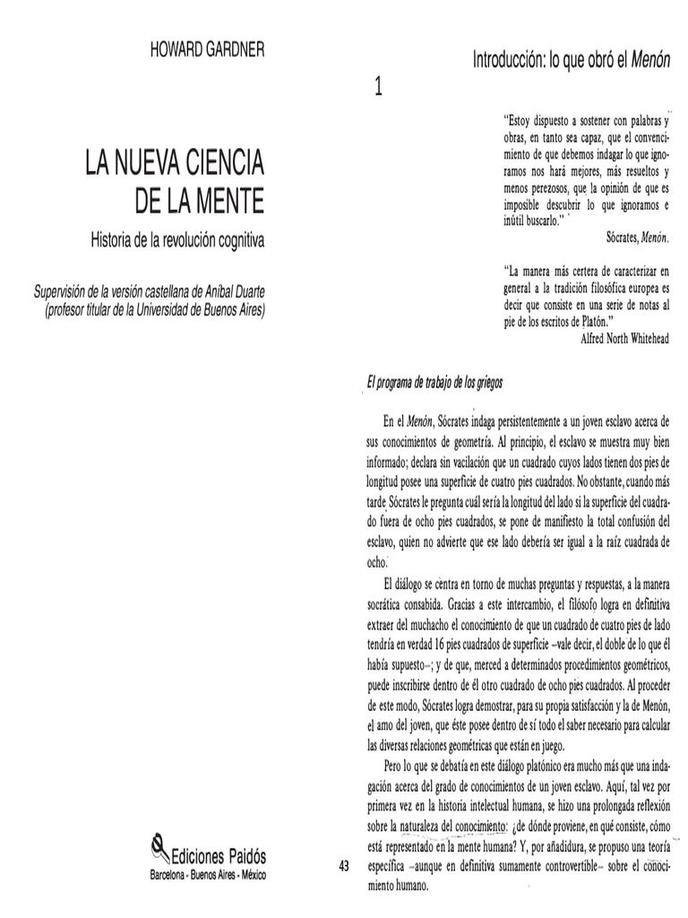 Gardner, H. La Nueva Ciencia de La Mente. Cap. 1 | PDF