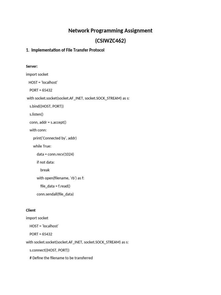 Network Programming Assignment - 2021WA86148- CSIWZC462 | PDF | Port (Computer Networking ...