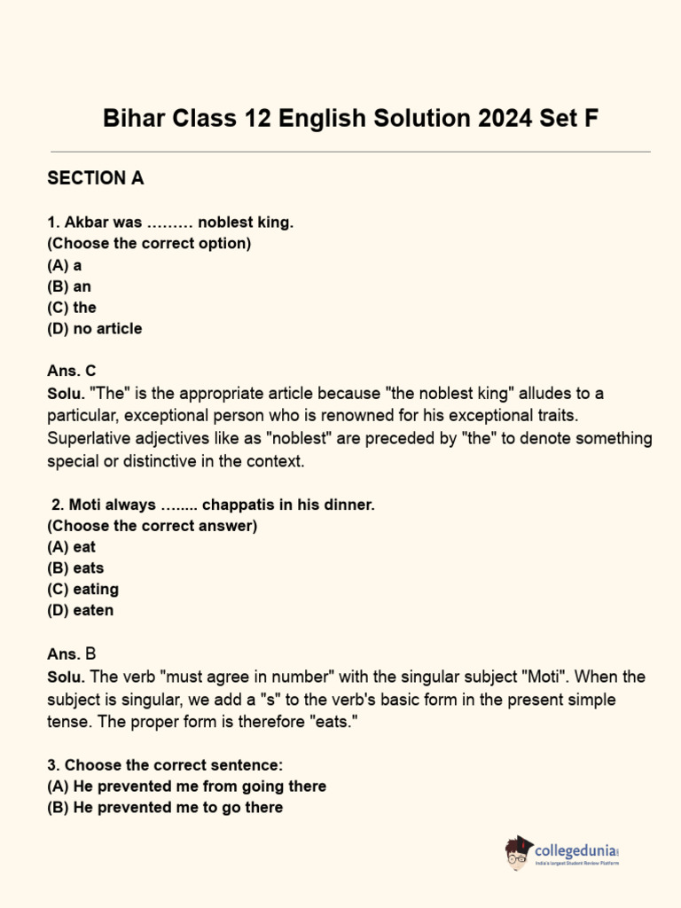 Bihar Class 12 English Solutions 2024 | PDF | English Language | Noise