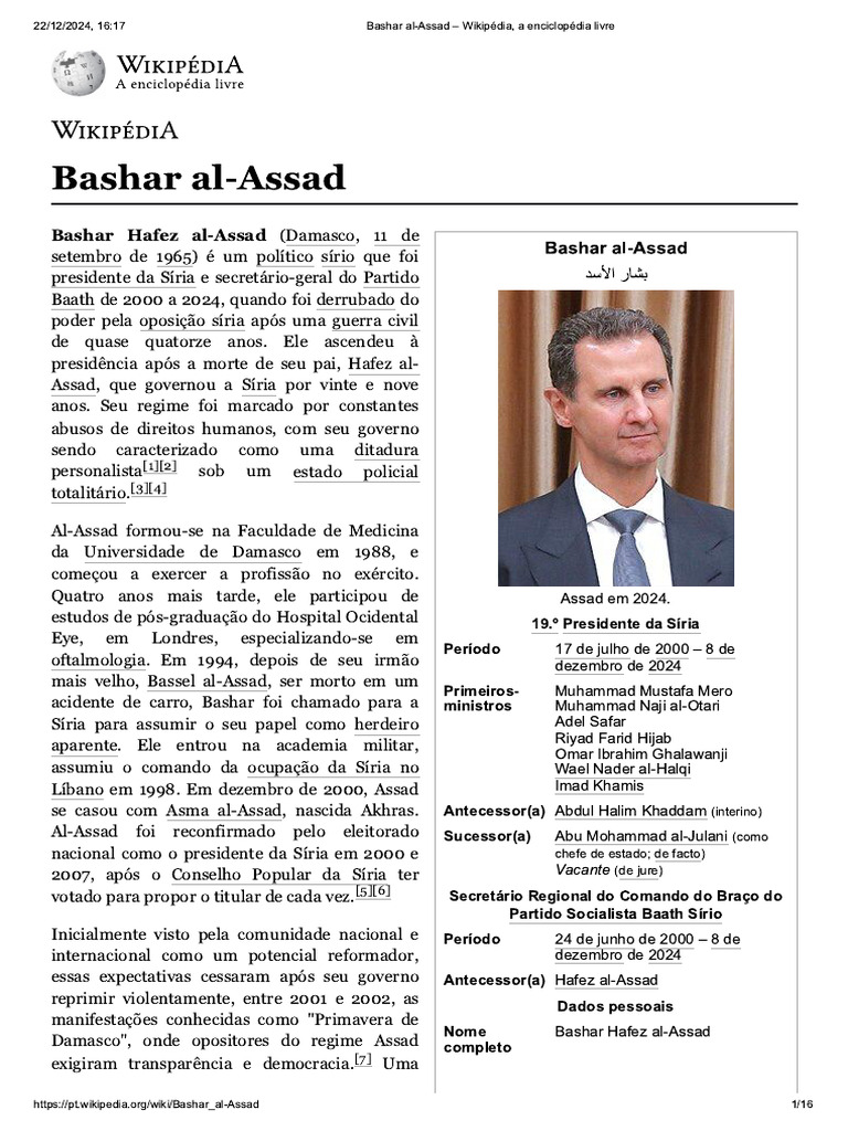 Bashar al-Assad – Wikipédia, a enciclopédia livre | PDF