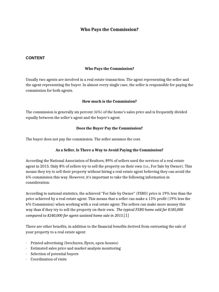 Who Pays Real Estate Commission? | PDF | Sales | Prices