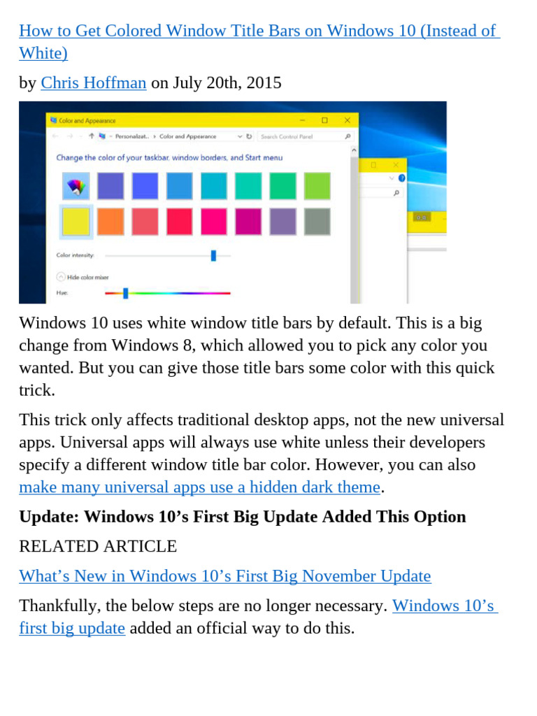 Customize Colored Title Bars in Windows 10 | PDF | Windows 10 | Window ...