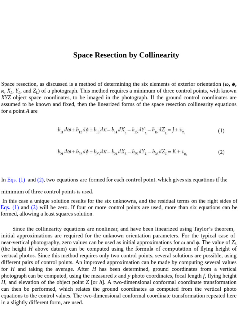 Photogrammetry for Surveyors | PDF | Equations | Least Squares