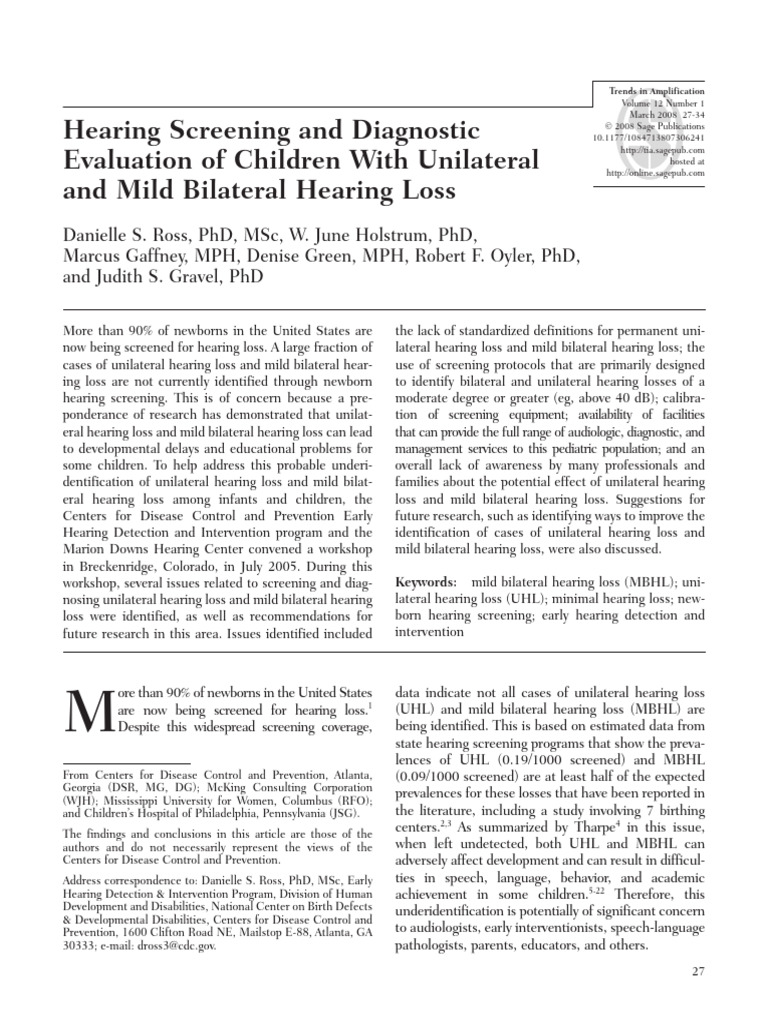 Ross Et Al 2008 Hearing Screening and Diagnostic Evaluation of Children ...