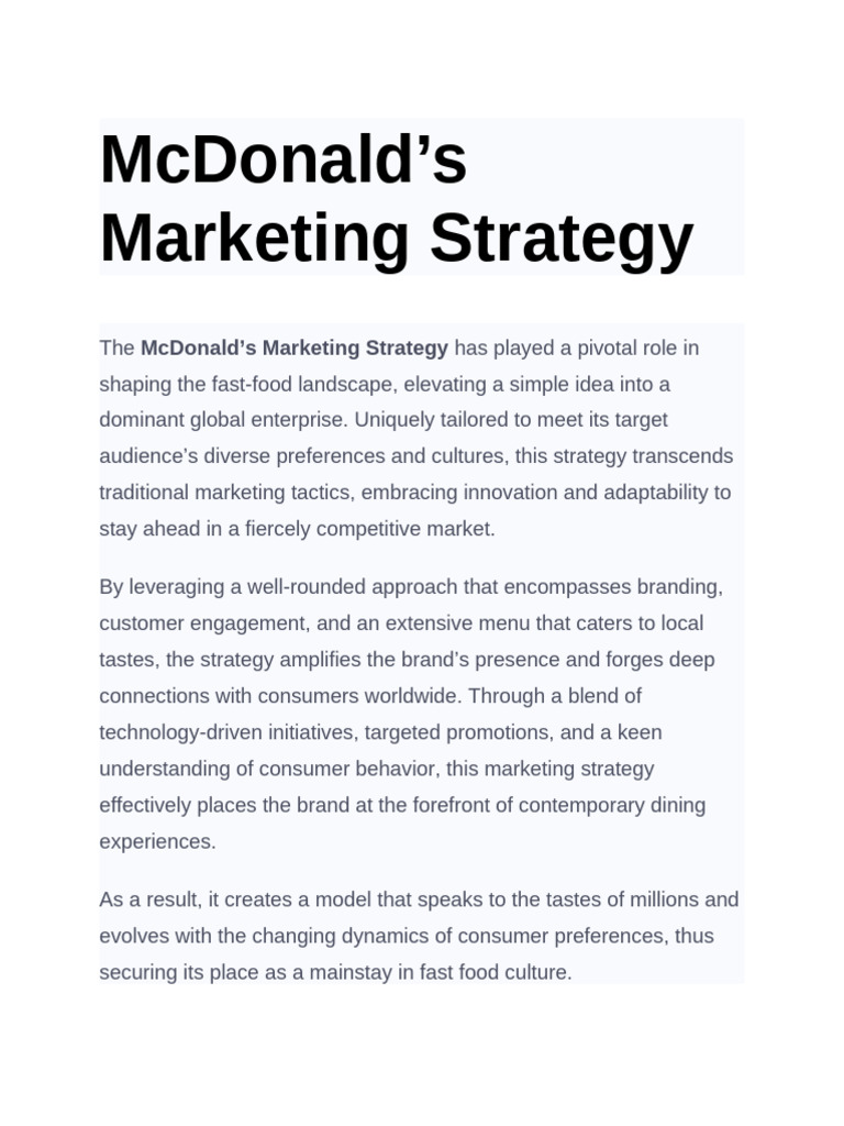 McDonald's Marketing Strategy | PDF