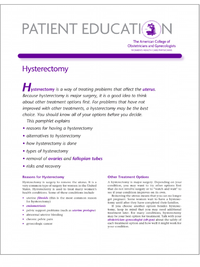 October 18 2023 ACOG - Hysterectomy | PDF