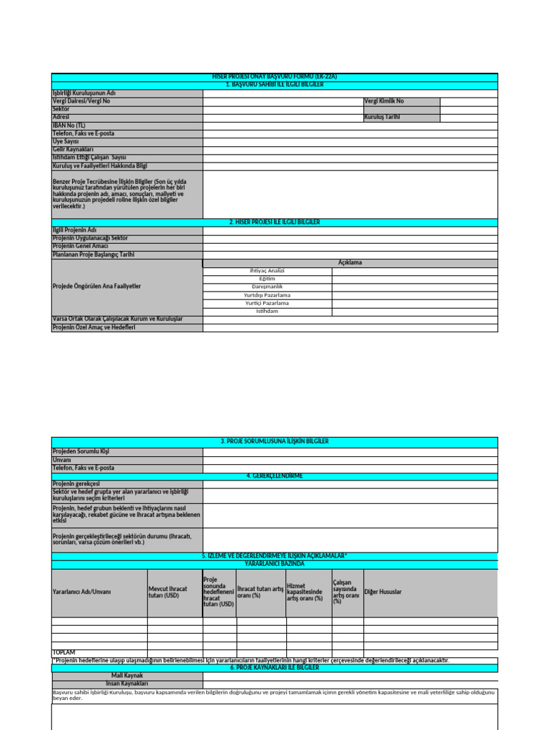EK-22A Hiser Projesi Onay Başvuru Formu (EK-22A) | PDF