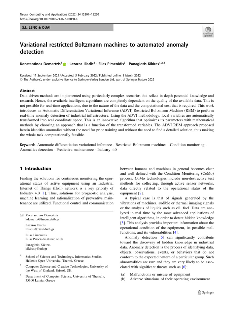 Variational Restricted Boltzmann Machines To Automated Anomaly Detection | PDF | Machine ...