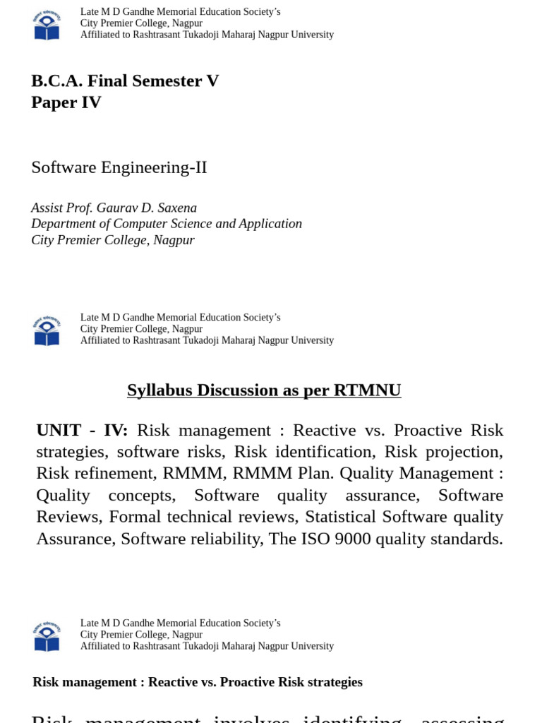 Software Eng II Unit IV | PDF | Risk Management | Risk