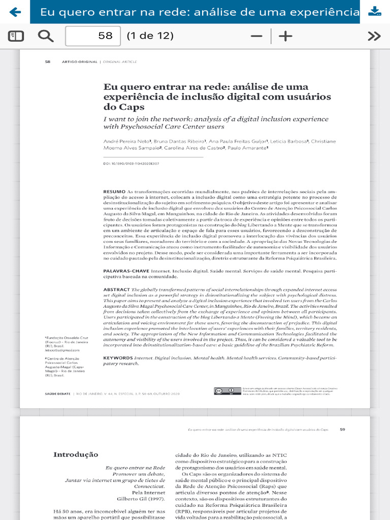 Vista do Eu quero entrar na rede análise de uma experiência de inclusão ...