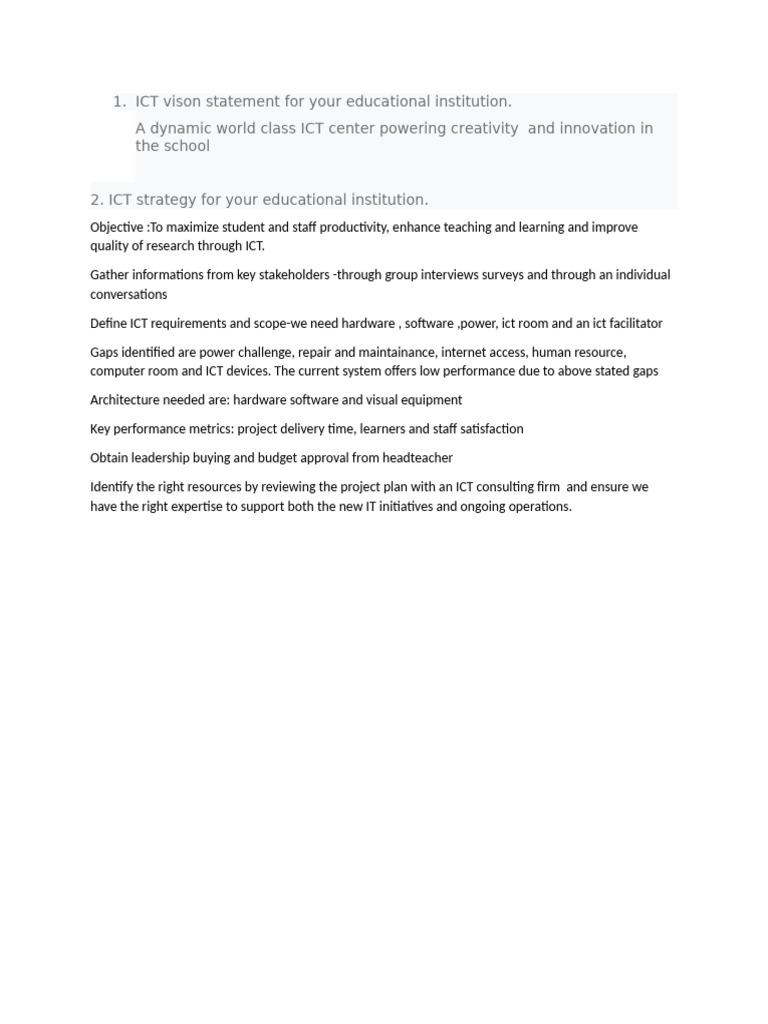 ICT Vison Statement For Your Educational Institution | PDF