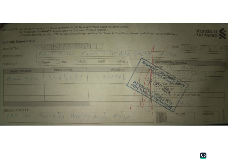 G-3 Rent & Advance Deposit Slip | PDF