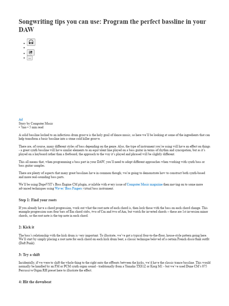 Songwriting Tips You Can Use - Program The Perfect Bassline in Your DAW | PDF | Chord (Music ...