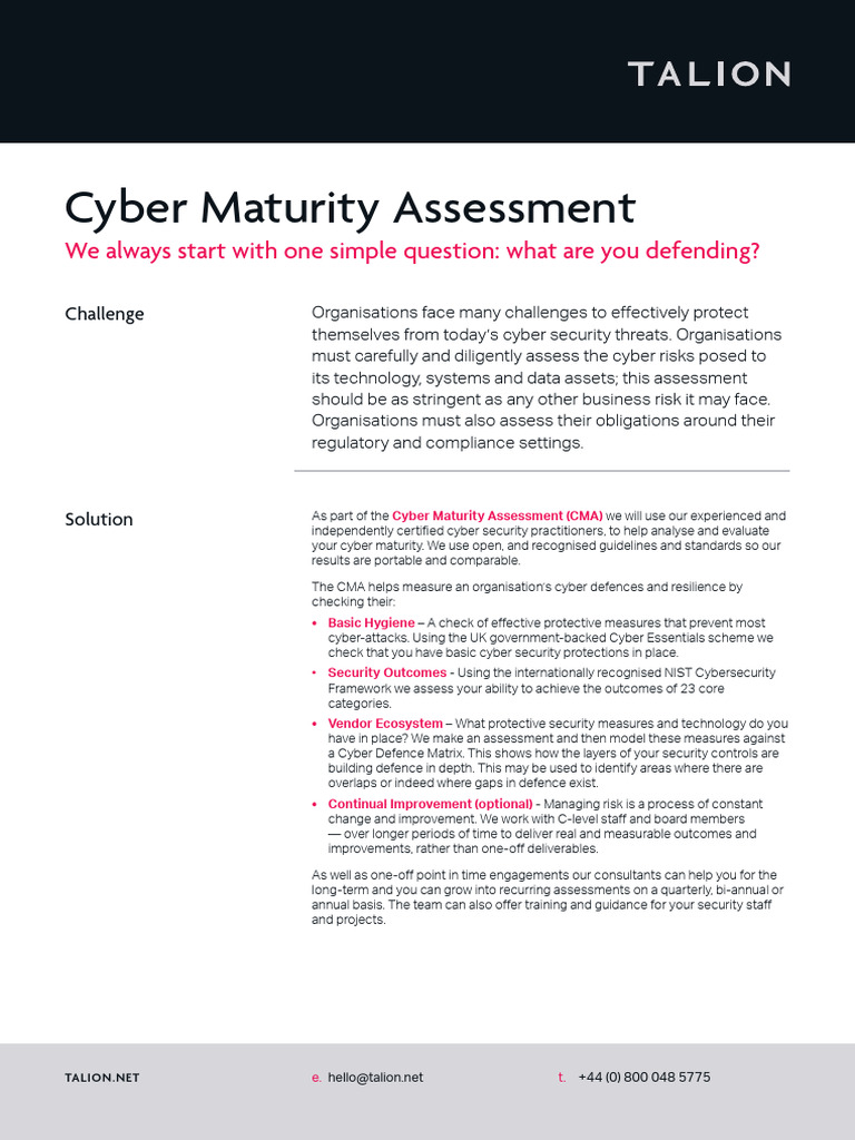Cyber Maturity Assessment Data Sheet | PDF | Computer Security | Security
