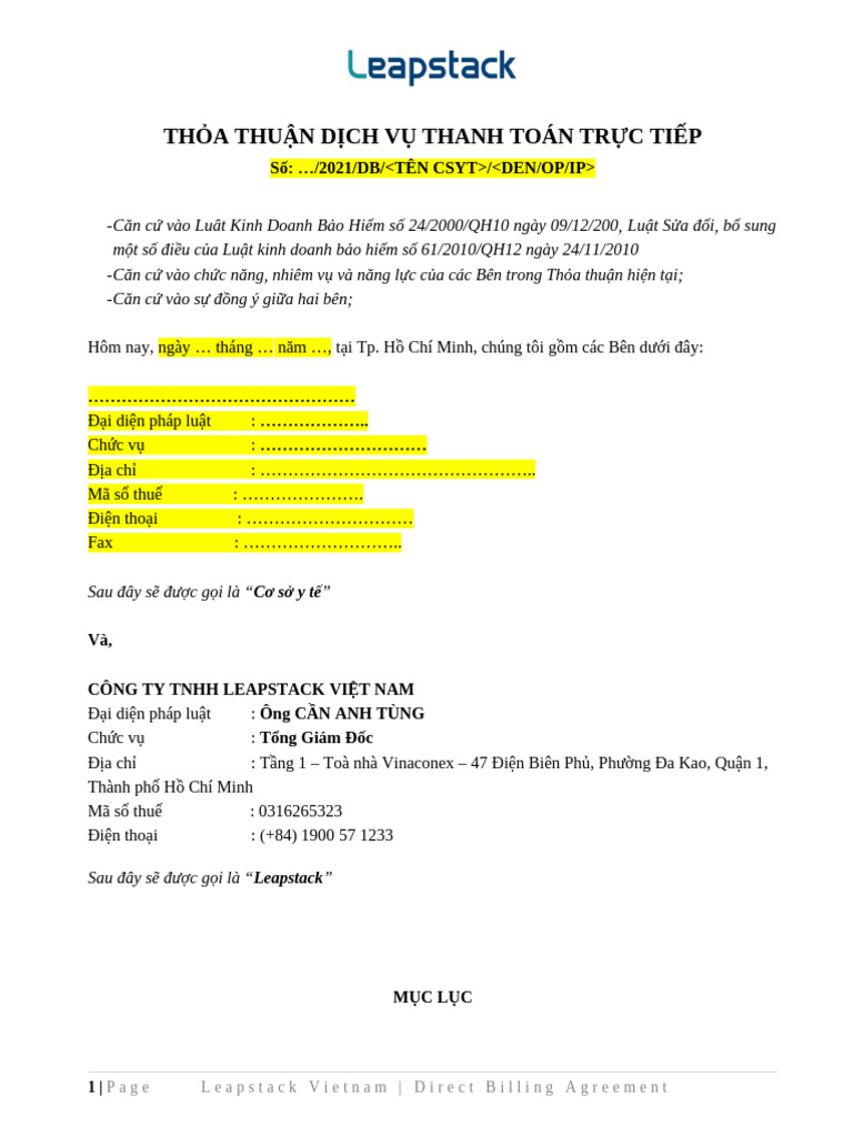 Direct Billing Agreement Template (VN) - v3 | PDF
