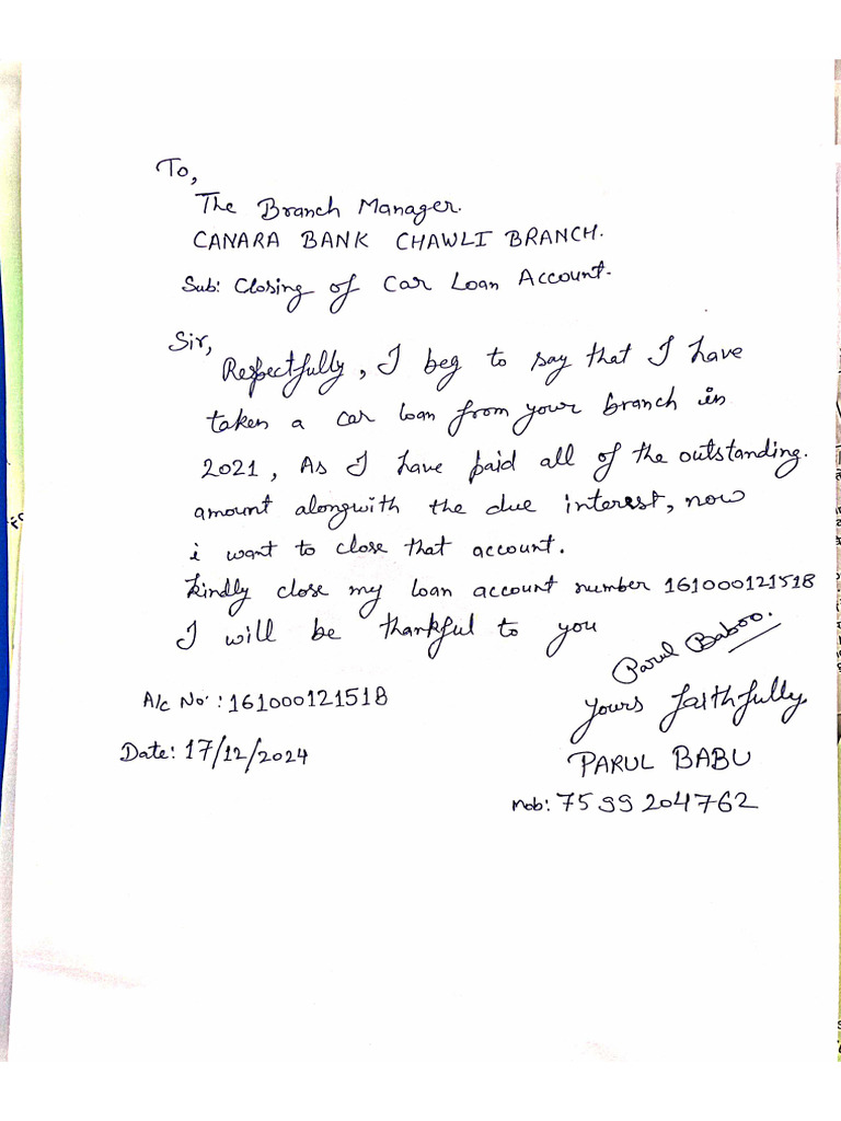 Loan Closure Request Letter | PDF