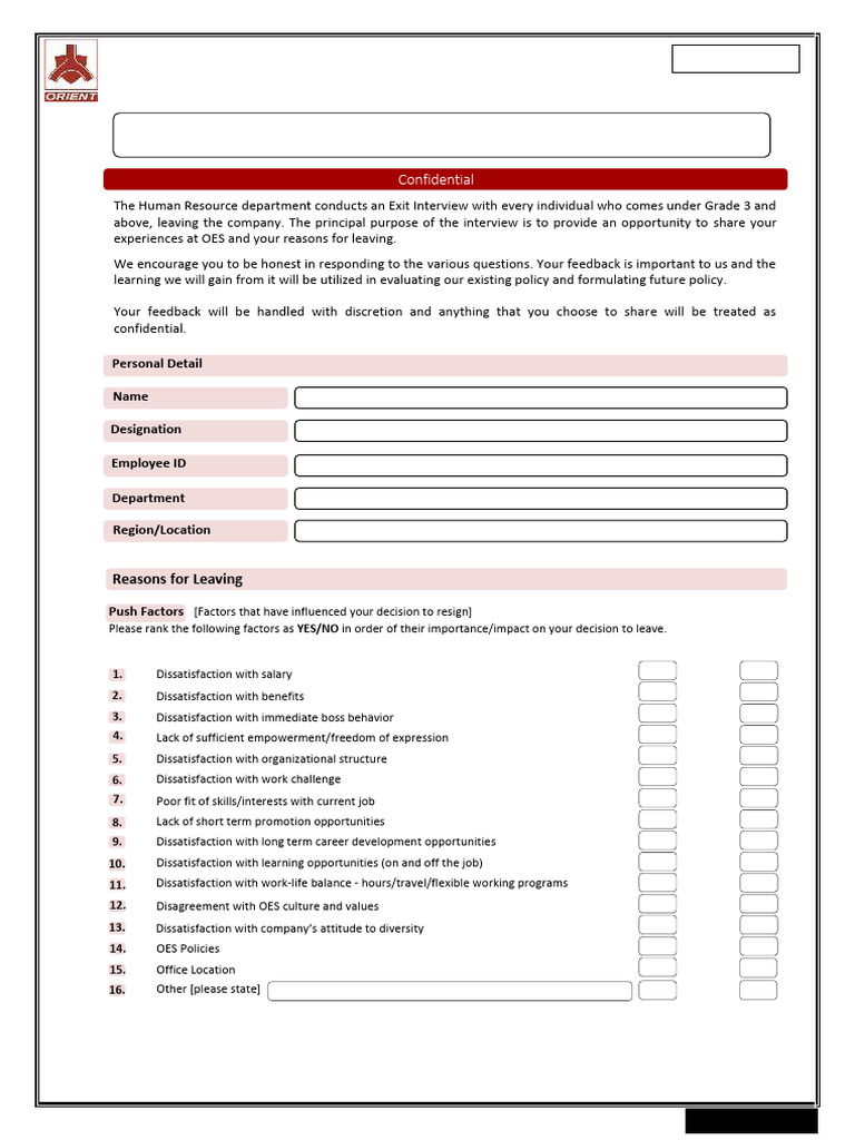 Exit Interview Questionnaire Form | PDF | Employment | Applied Psychology