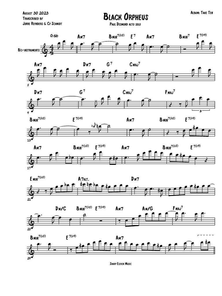 Paul Desmond - Black Orpheus Solo (Bb-Instruments) | PDF