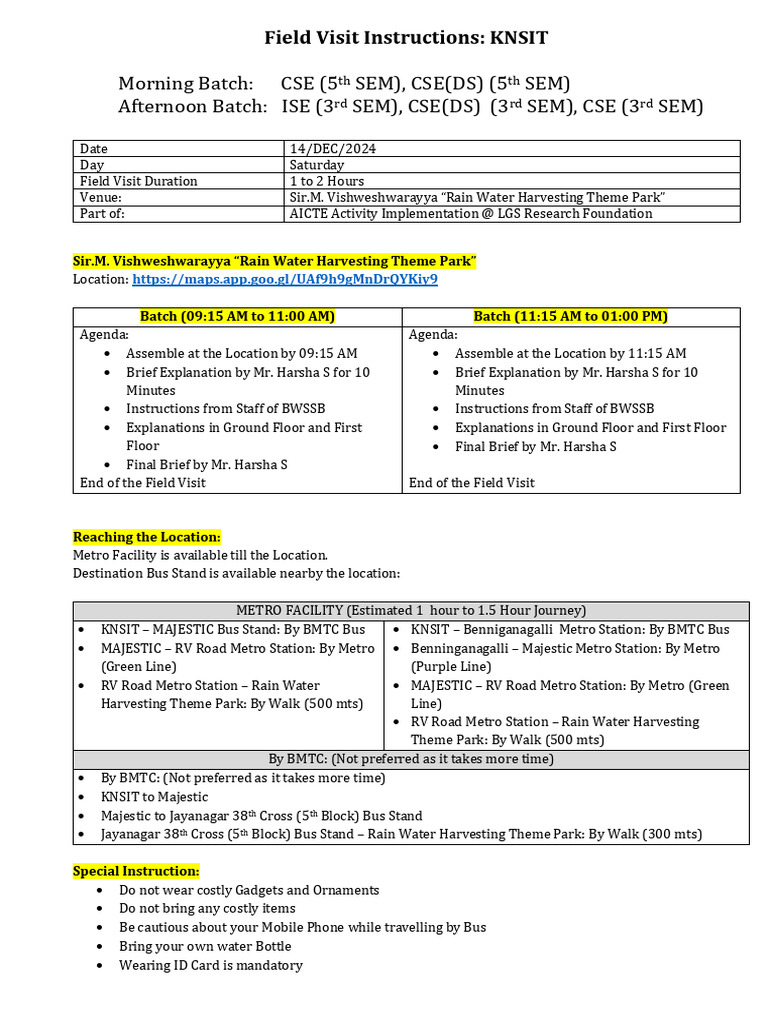 Field Visit Instructions-5 | PDF
