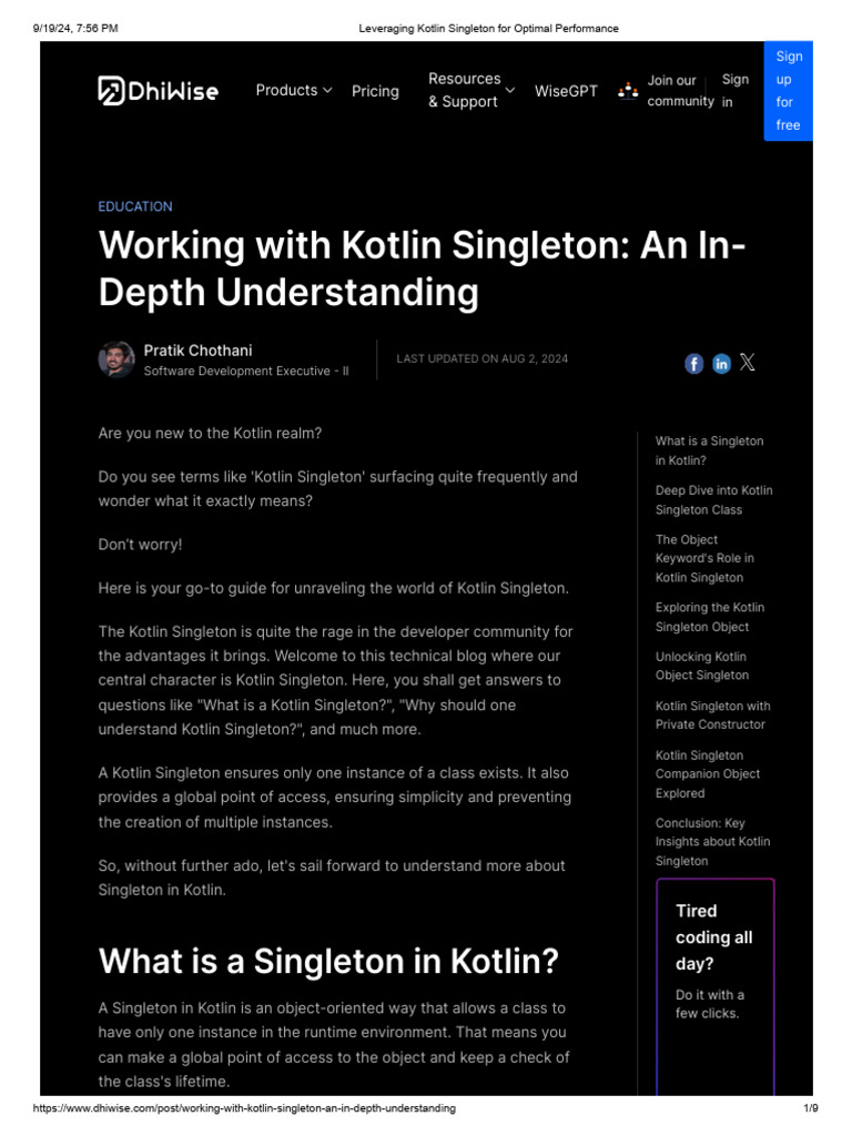 Leveraging Kotlin Singleton For Optimal Performance | PDF | Constructor (Object Oriented ...