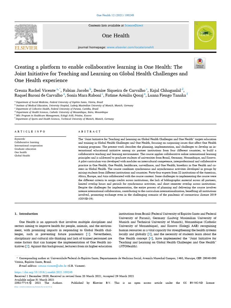 Creating a platform to enable collaborative learning in One Health | PDF | Global Health | Bioethics
