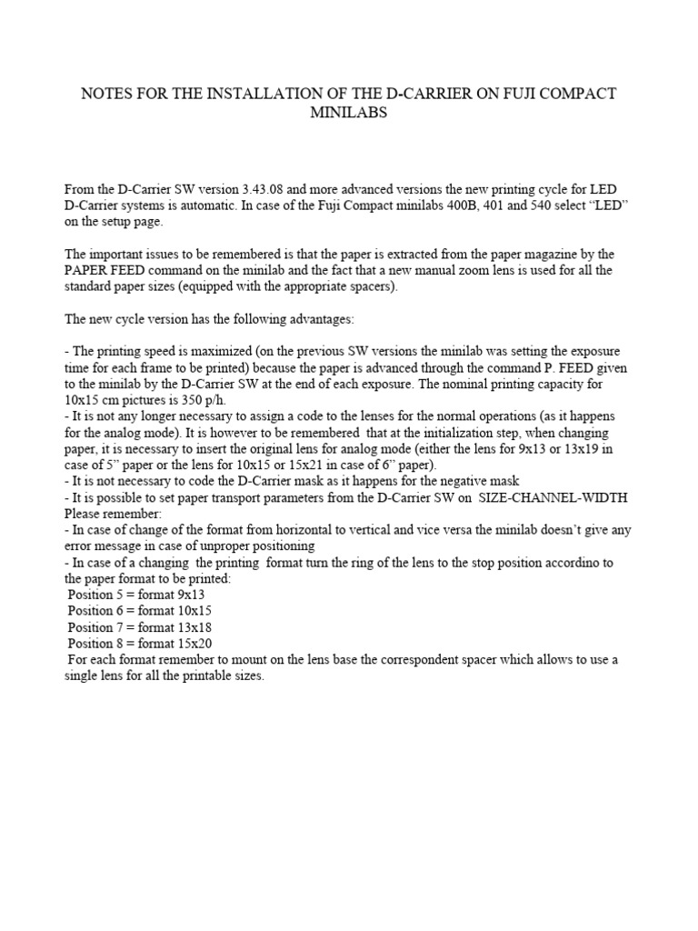 Installations Note Fuji Compact New Cycle | PDF