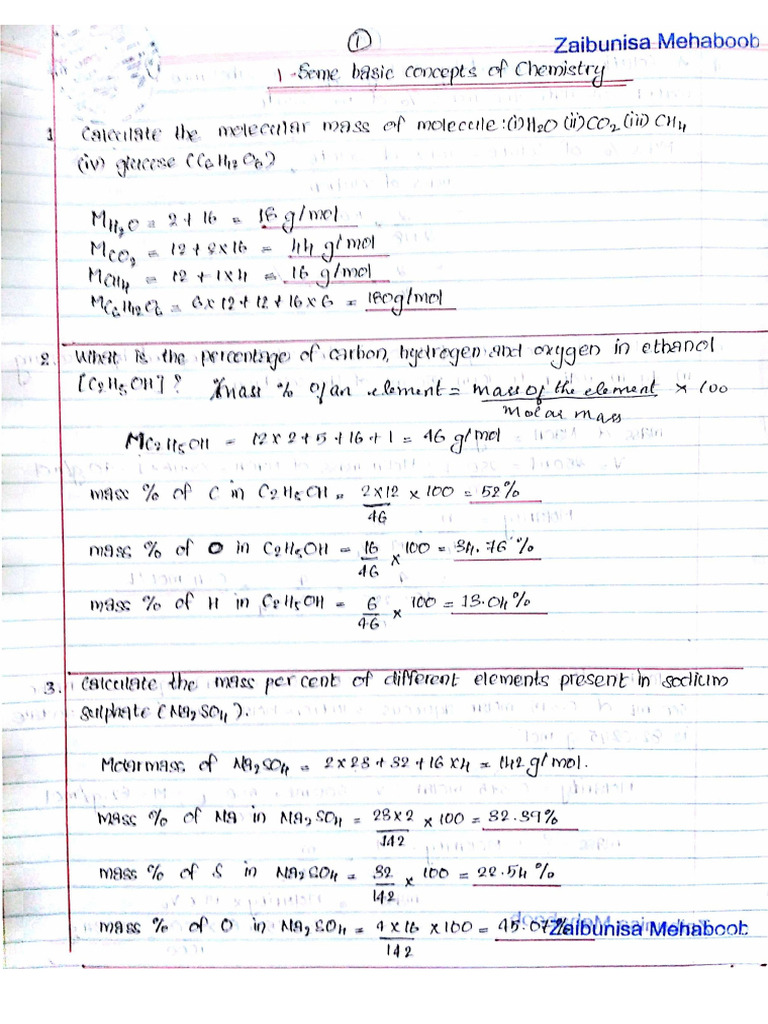 some basic concepts of chemistry - numericals | PDF