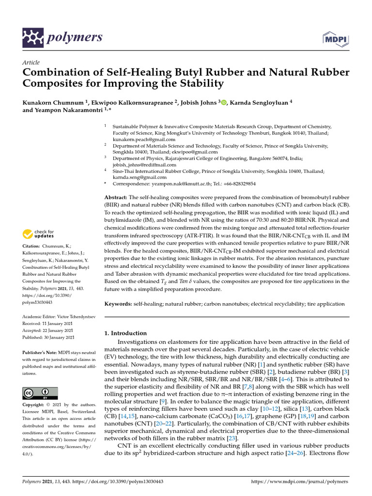 Combination of Self-Healing Butyl Rubber and Natural Rubber | PDF ...