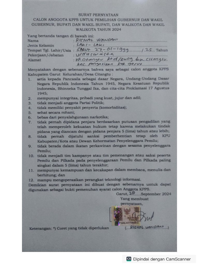 Surat Pernyataan Rishal | PDF