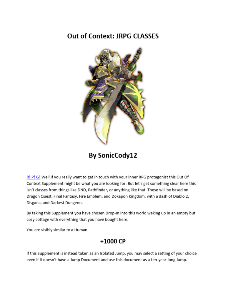 Out of Context JRPG Classes | PDF | Magician (Fantasy) | Necromancy