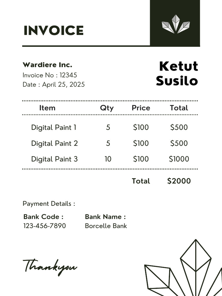 Black White Modern Freelance Invoice Poster | PDF