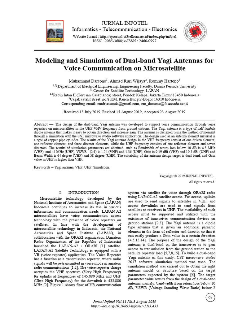 Modeling and Simulation of Dual-Band Yagi Antennas For Voice Communication On Microsatellite ...