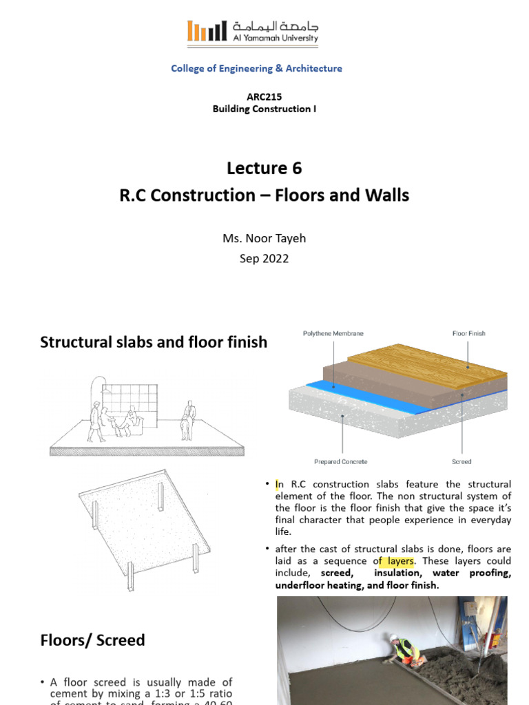 ARC215 - L6-RC Construction - Slab Finish - Walls | PDF | Masonry | Wall