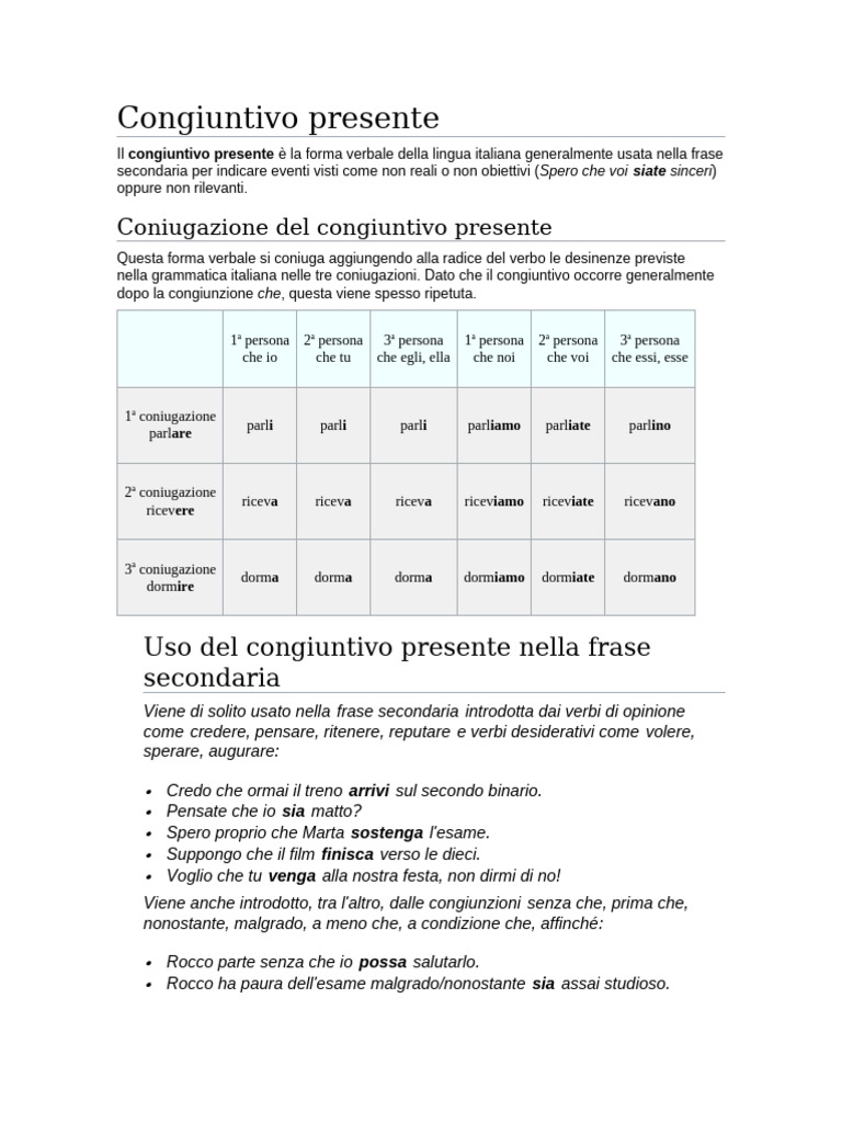 Congiuntivo Presente | PDF