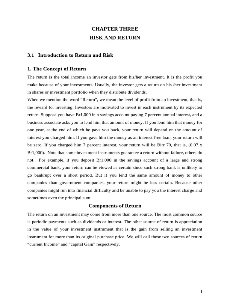 CHAPTER 3 RISK AND RETURN | PDF | Financial Risk | Investing