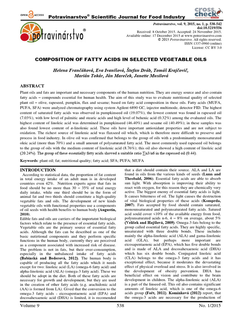 Composition of Fatty Acids in Selected V | PDF | Fat | Polyunsaturated Fat