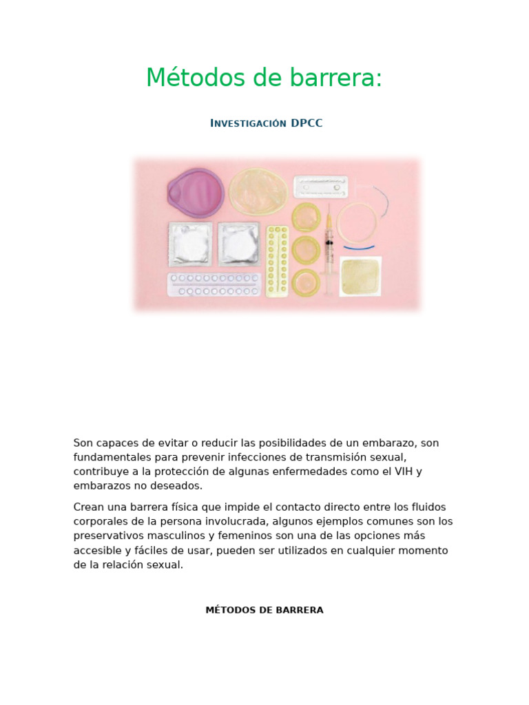 DPCC Investigación Metodos de Barrera | PDF | Condón | Reproducción humana