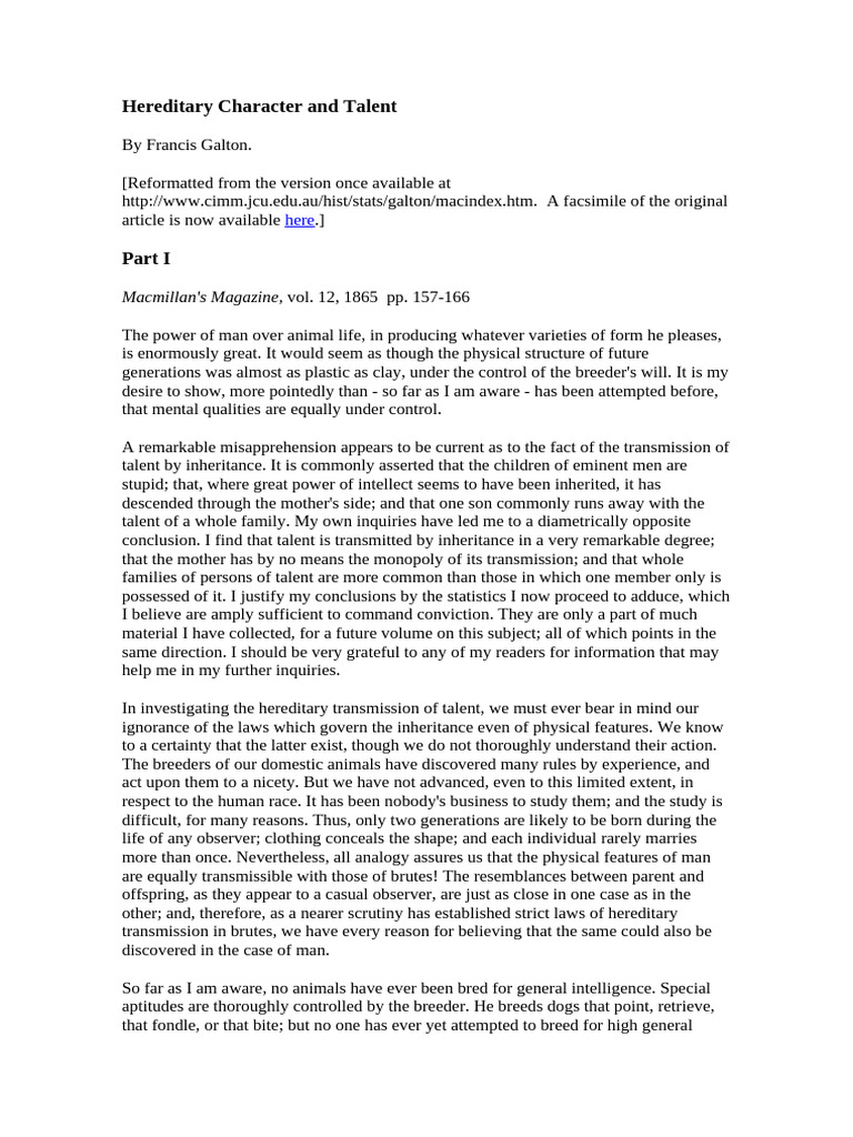 Galton Hereditary Character and Talent | PDF | Dogs | Reason