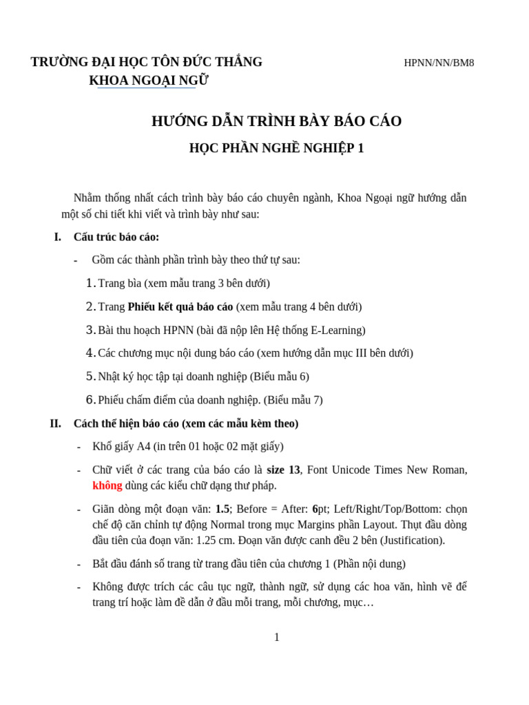 Bm8-Huong Dan Viet Bao Cao HPNN1 | PDF