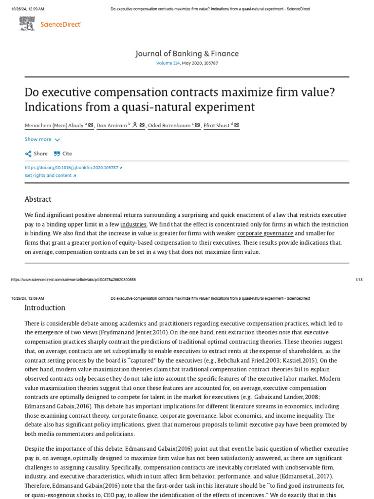 2020 - Do Executive Compensation Contracts Maximize Firm Value - Indications From A Quasi ...