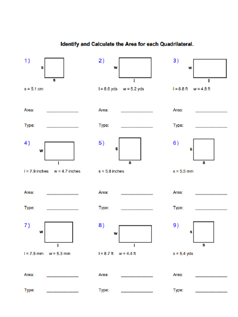 Area of Quadrilaterals Homework | PDF