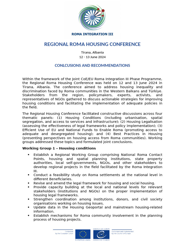 Roma Housing Conference 2024 Insights | PDF | European Union | Economies