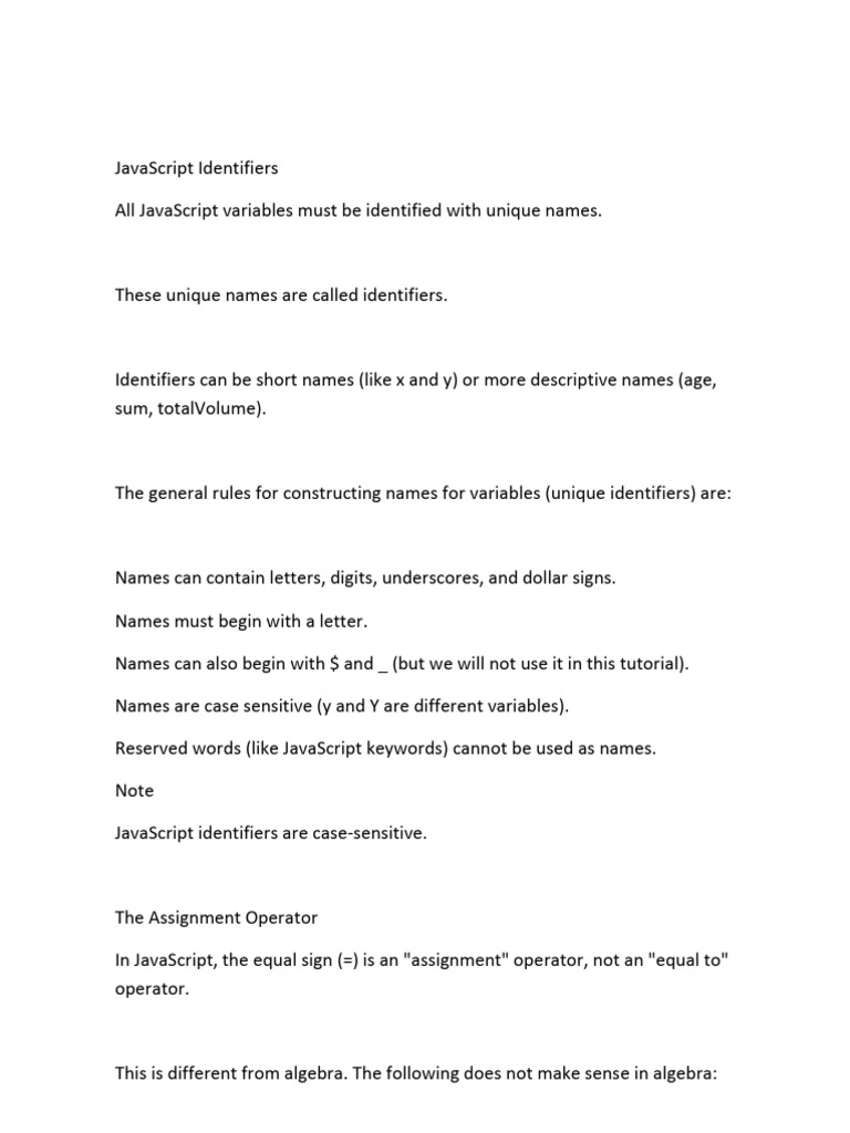 JavaScript Identifiers | PDF | Java Script | Reserved Word JavaScript Identifiers | PDF | Java Script | Reserved Word