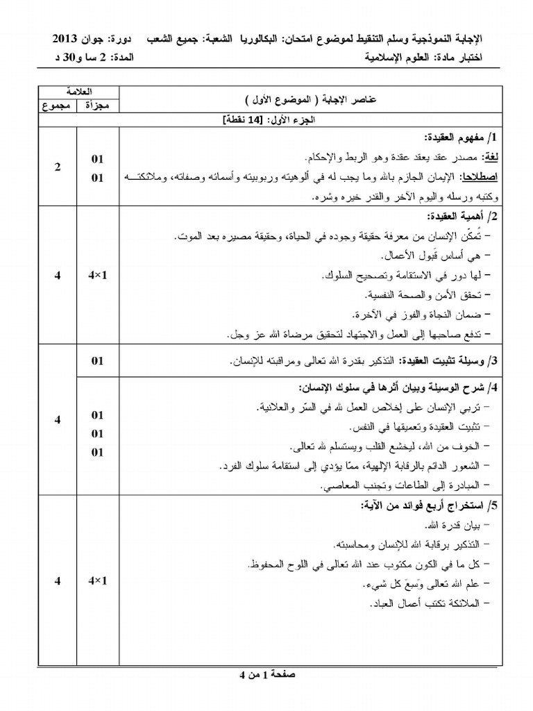 Islamic Bac2013 Correction | PDF