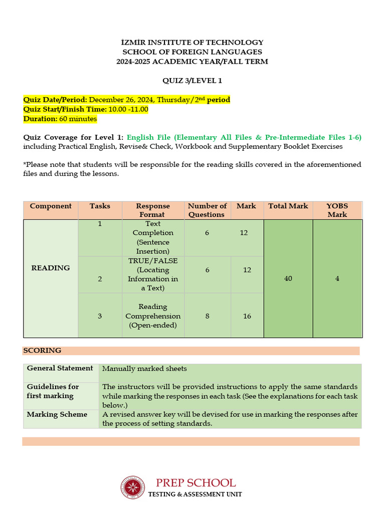 Quiz3_26.12.2024_L1 ANNOUNCEMENT & SAMPLE TEST ITEMS | PDF | Machu Picchu
