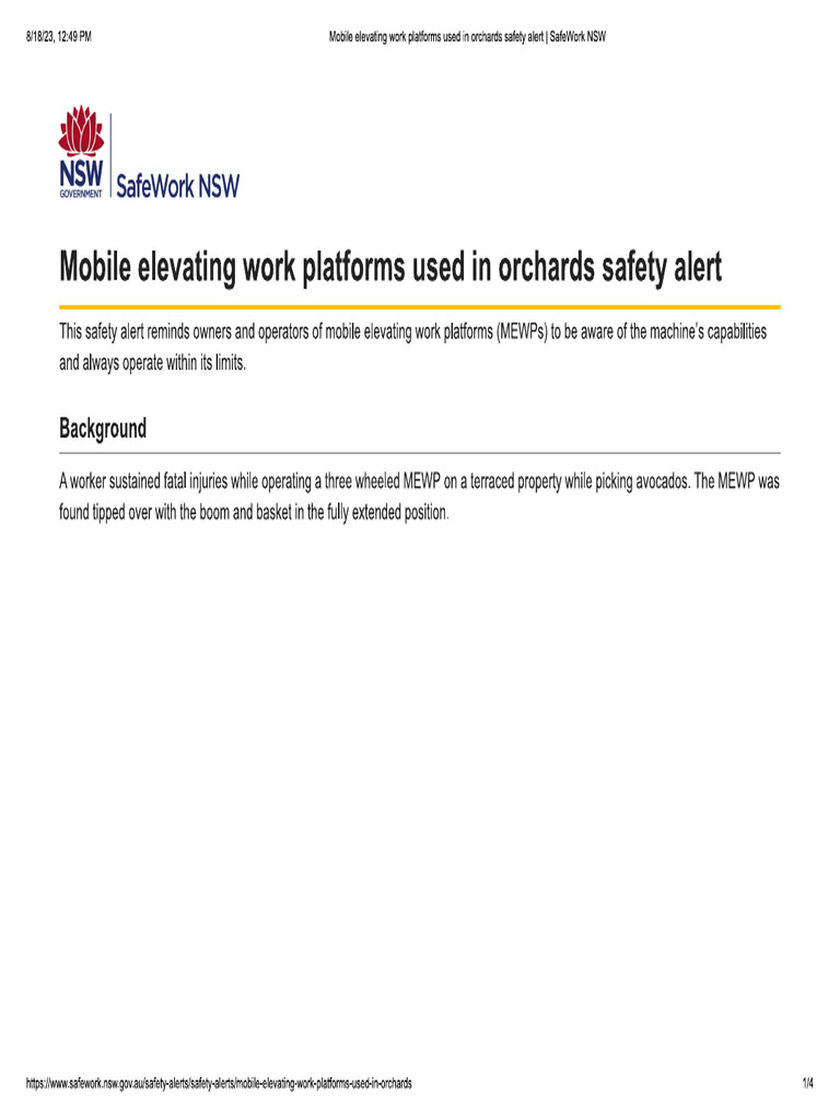 Mobile Elevating Work Platforms Used in Orchards Safety Alert ...