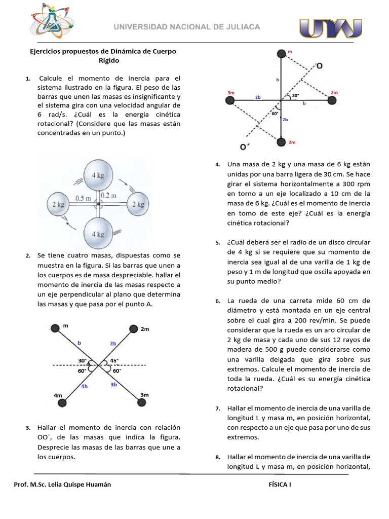 Ejercicios Propuestos de Din-mica de Cuerpo R-gido | PDF | Rotación | Masa